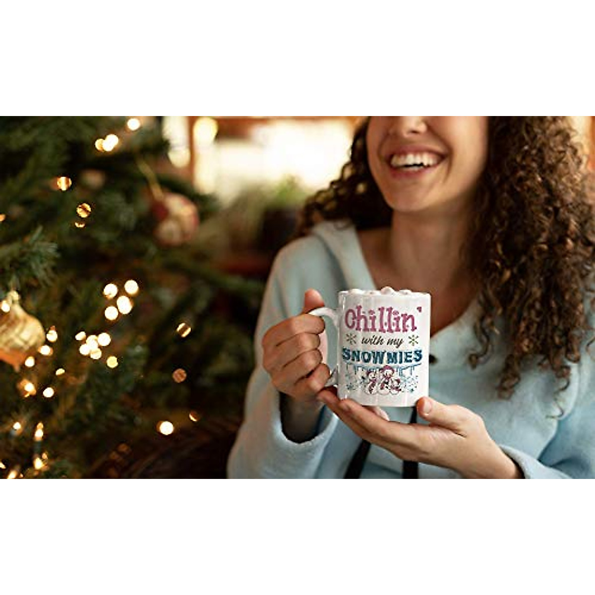 Chillin' With My Snowmies. Funny Snowflake & Snowman Print Christmas Coffee & Tea Mug, Hot Cocoa Cup, Winter Stuff, Supplies, Stockings & Gag Giftables For Girls, Boys, Men, And Women (15oz)