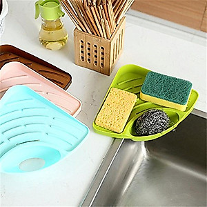 ISKYBOB Set of 2 Kitchen Sink Corner Caddy Storage Rack Sponge Holder,Bathroom Faucet Soap Cleaning Brush Organizer with Suction Cup, Green+Blue