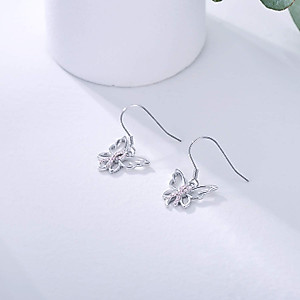 Butterfly Dangle Earrings Sterling Silver Breast Cancer Awareness Earrings Pink Ribbon Earrings Breast Cancer Survivor Gifts for Women
