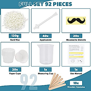 Keethem 120g Nose Wax Kit, Nose Wax with 40 White Applicators, Nose Hair Wax Painless Nose Hair Removal at Least 20 Times Usage, Nose Hair Waxing Kit for Men and Women with 20 Mustache Guards, 20pcs Paper Cup, 10pcs wooden sticks