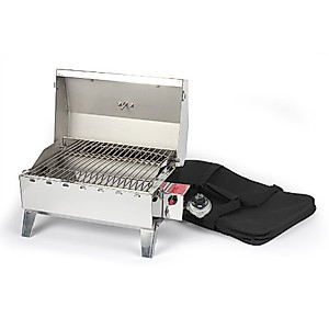 Camco Grill-Stow N Go 125 Portable Propane Gas Grill with Push Button Igniter, Temperature Gauge, and Storage Bag for RV, Tailgating, and Camping