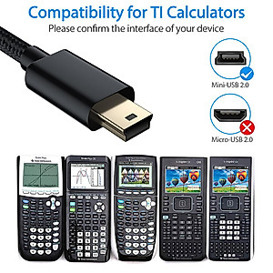 SCOVEE USB Power Cable Charging Cord for TI-84 Plus CE Calculators,TI-84 Plus C Silver Edition Graphing Calculators,TI-Nspire CX,TI Nspire CX CAS,TI 89, Data Charger for Texas Instruments Replacement