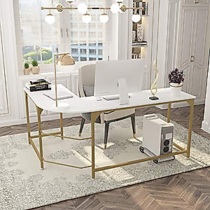 Teraves Reversible L-Shaped Desk Corner Gaming Computer Desk Office Workstation Modern Home Study Writing Wooden Table