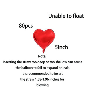 80 Pcs 5 inch Mini Red Heart Foil Balloon for Graduation Wedding Bridal Shower Anniversary Valentines Day Engagement Marriage Party Decorations Supplies