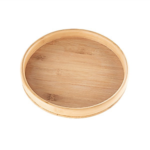 Round Bamboo Serving Tray Without Handles Wooden Breakfast Tray, Large Decorative Food Tray for Ottoman, Coffee Table, Breakfast, Drinks 12 Inches