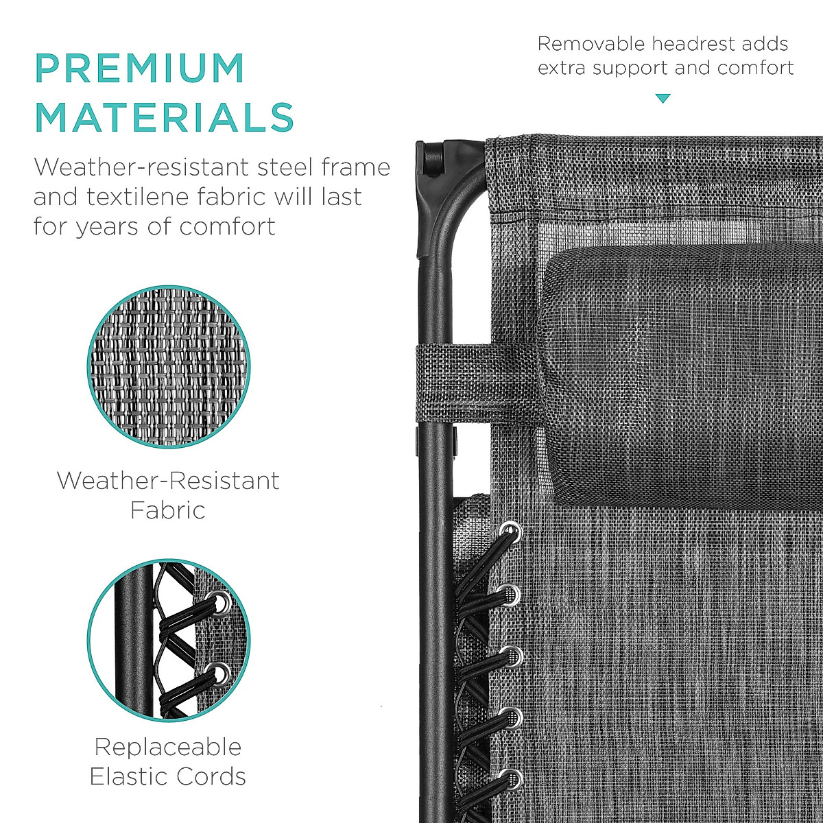 Best Choice Products Folding Zero Gravity Outdoor Recliner Patio Lounge Chair w/Adjustable Canopy Shade, Headrest, Side Accessory Tray, Textilene Mesh - Gray