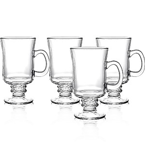 Dicunoy 6 Pack Irish Coffee Mugs, 8 oz Glass Clear Coffee Cups Stemmed, Pedestal Crystal Coffee Cup with Handle for Cappuccino, Latte, Ice Cream, Cocoa, Rum, Smoothies, Christmas Gift