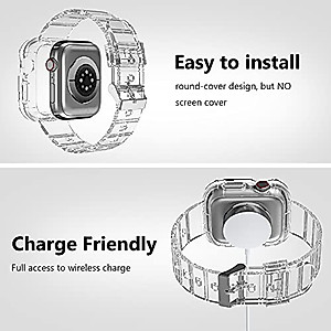 Jiunai compatible with Apple Watch Bands 42mm 44mm 45mm Transparent Clear Rugged Bumper Sports Crystal Bumper iWatch Band Strap Protective Case for Apple Watch Series 8 7 6 5 4 SE 2022 42mm 44mm 45mm
