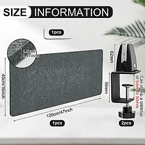 Colarr Sound Proof Dividers with Clamp 16 x 47 '' Mounted Desk Divider Desk Privacy Panel Acoustic Absorbing Desk Partition Privacy Boards for Office Desktop Accessories Reduce Distractions