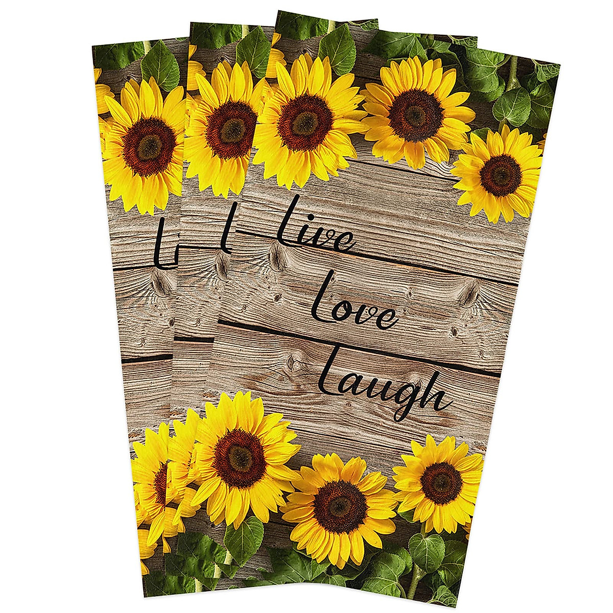 3 Pack Sunflowers Floral Kitchen Towels with Hanging Loop Super Absorbent Soft Farmhouse Dish Towels for Kitchen Live LoveLaugh Rustic Country Tea Hand Towels 18x28 Drying Cleaning Home Decor