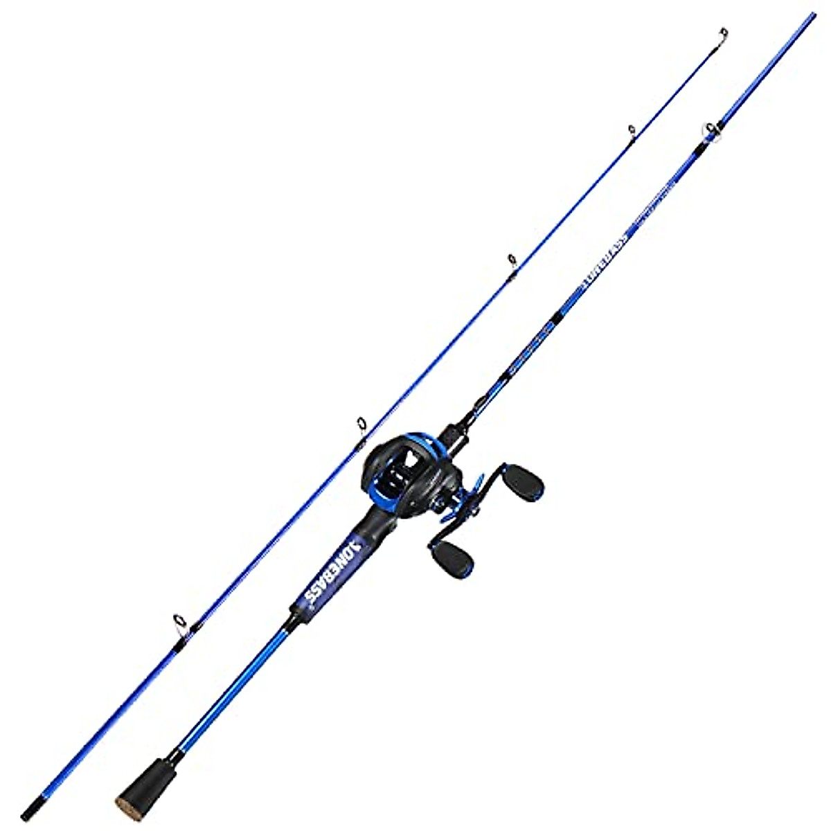 One Bass Fishing Rod Reel Combo, Baitcasting Fishing Pole with Graphite 2Pc Blanks - Blue -Right Handed - 6'