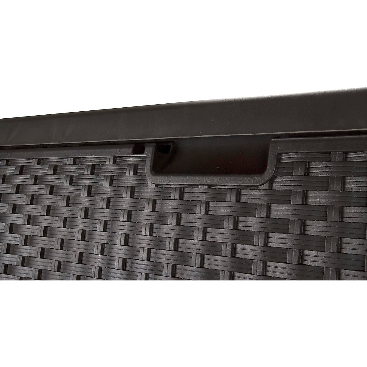 Suncast Trash Hideaway Outdoor Garbage Bin & 99 Gallon Deck Box w/ Seat, Java