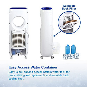 COOLS UP TO 7° F - Evaporative Cooling Fan, Portable Personal Air Cooling with Humidifier Water Tank. Includes Remote, Ice Packs, and 360° Caster Wheels. BUY FROM AN AMERICAN SMALL BUSINESS!