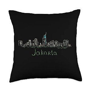 Gifts and Souvenirs for Indonesians Jakarta City Indonesia Souvenir Gift for Men Women Throw Pillow, 18x18, Multicolor