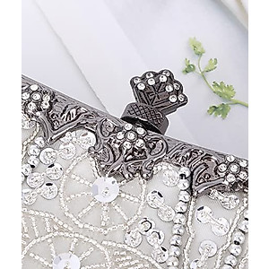 AIJUN Women's Vintage Beaded Evening Bag Sequin Clutch Purses for Women Wedding Clutches Prom Cocktail Party Handbags(Silver)