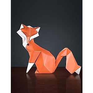 HAUCOZE Fox Figurine Gifts Geometric Sculpture Decor Animal Statue Gifts Polyresin Arts 8.0 inch