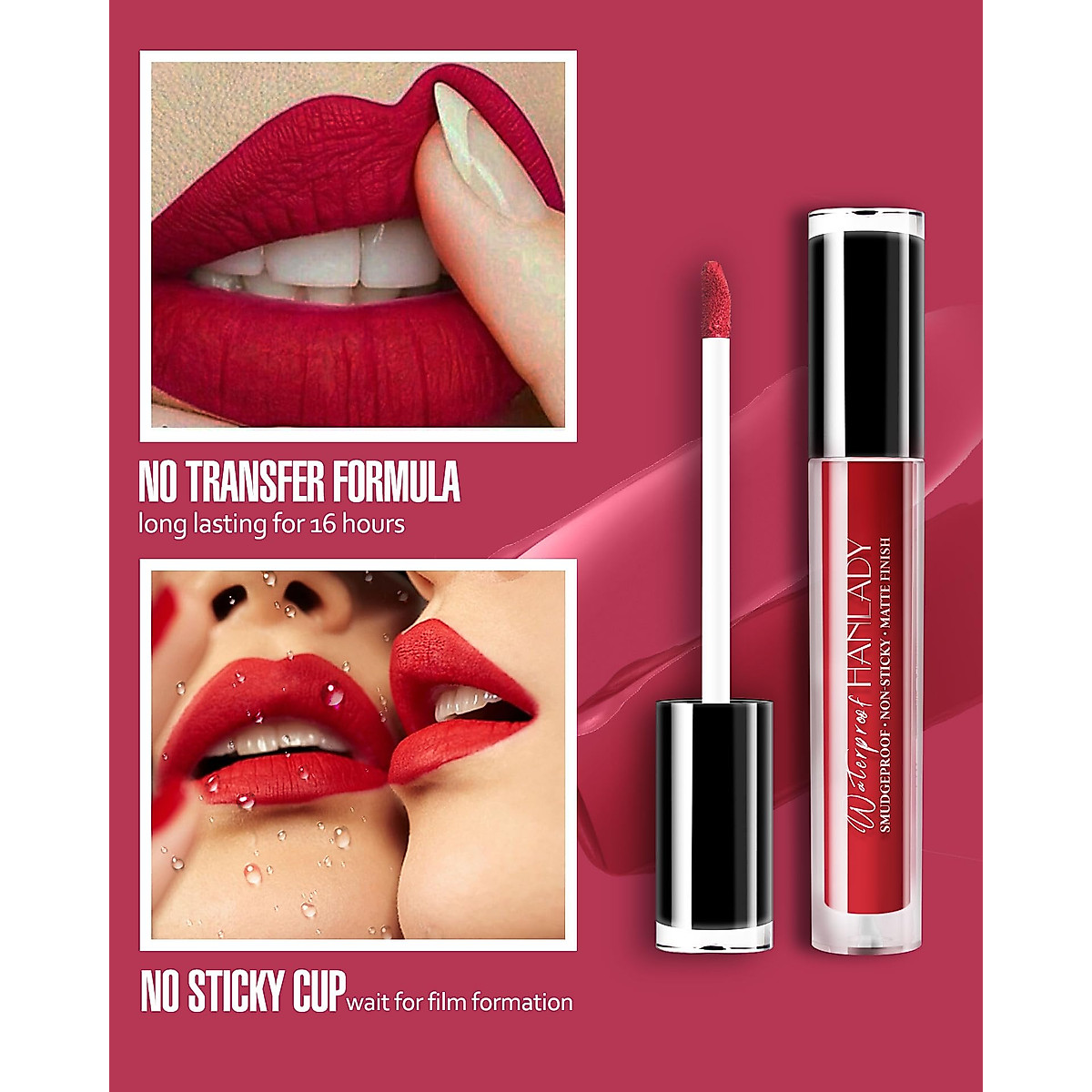 HANLADY Pink Lipstick Matte, Bright Pink Liquid Lipstick Long Lasting for Women, Smudgeproof Lipsticks Color Stay Lip Stain No Transfer No Smear, Vegan & Cruelty-Free (901 Cool Pink)