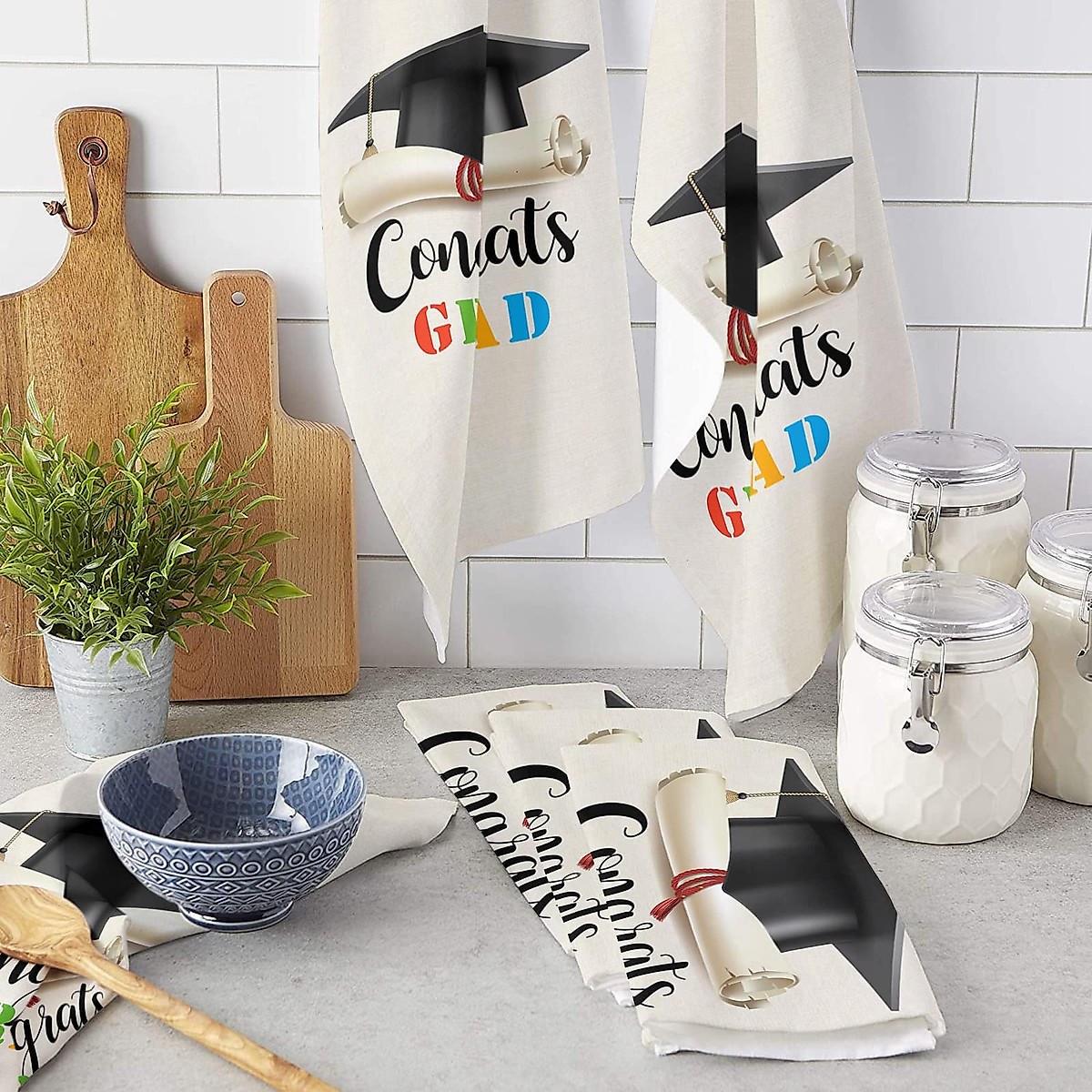 RainbowDay Cotton Kitchen Towels Super Soft Absorbent Kitchen Dish Towels for Drying Dishes/Hand/Tea/Bar Towels Bachelor Cap Happy Graduation Cleaning Kitchen Towels 1 Pack, 18x28 Inch