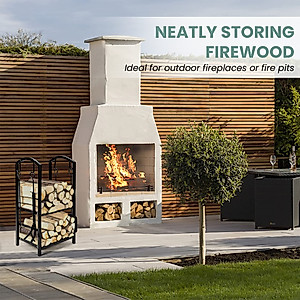 HECASA 29" Firewood Log Rack with 4 Fire Place Tools Fireplace Tool Rack Indoor Outer Wood Holders Firewood Storage Rack with Poker Hook Shovel Duster