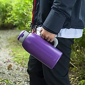 Zak Designs 64oz Genesis Double-Wall Vacuum-Insulated Stainless Steel Water Bottle with Easy-Open Button Lid and Built-In Carry Handle, Leak-Proof Design (64oz, Viola)