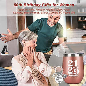 LiqCool 50th Birthday Gifts for Women, 21 with 29 Years Experience Wine Tumbler, 50 Year Old Gifts for Women, 12 Oz Birthday Tumbler Gifts Set for Best Friends, Mom, Sister, Wife, Aunt Turning 50