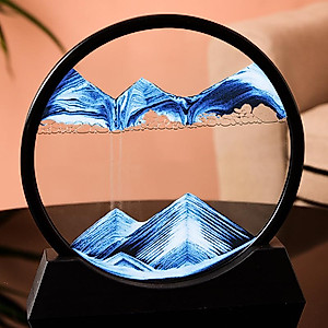 MIUVA Moving Sand Art Picture,Quicksand Painting Round Glass Sandscapes 3D Deep Sea Sand Art (Blue, 12 inch)