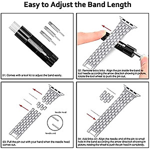 QVLANG Compatible for Apple Watch Band 40mm Series 6/5/4/SE, Diamond Rhinestone Case + Women Bling Band Stainless Steel Metal Bracelet for iWatch (Silver, 40mm)