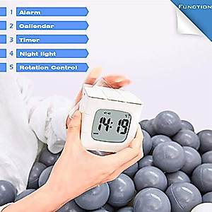 Digital Time Cube with Calendar, 2 Alarm Settings, Night Light, 1-60 Minutes Timer. 10 Level Brightness. (White/White Button/White SCRENN) Magic Cube Design