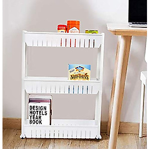 Home-X Slim 3-Tier Rolling Cart for Laundry Room and Bathroom Organization, Space-Saving Storage with Shelves and Wheels, Small Pantry Shelf, Narrow Organizer, White Shelving Unit