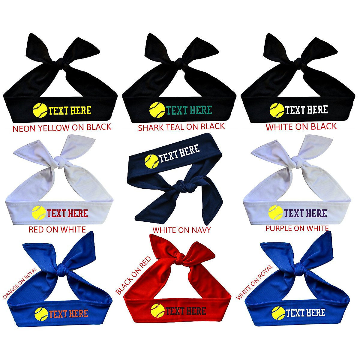 Funny Girl Designs Softball Tie Back Headband with NEON Yellow Softball Personalized with Your Custom Text - Design Your OWN (Black)