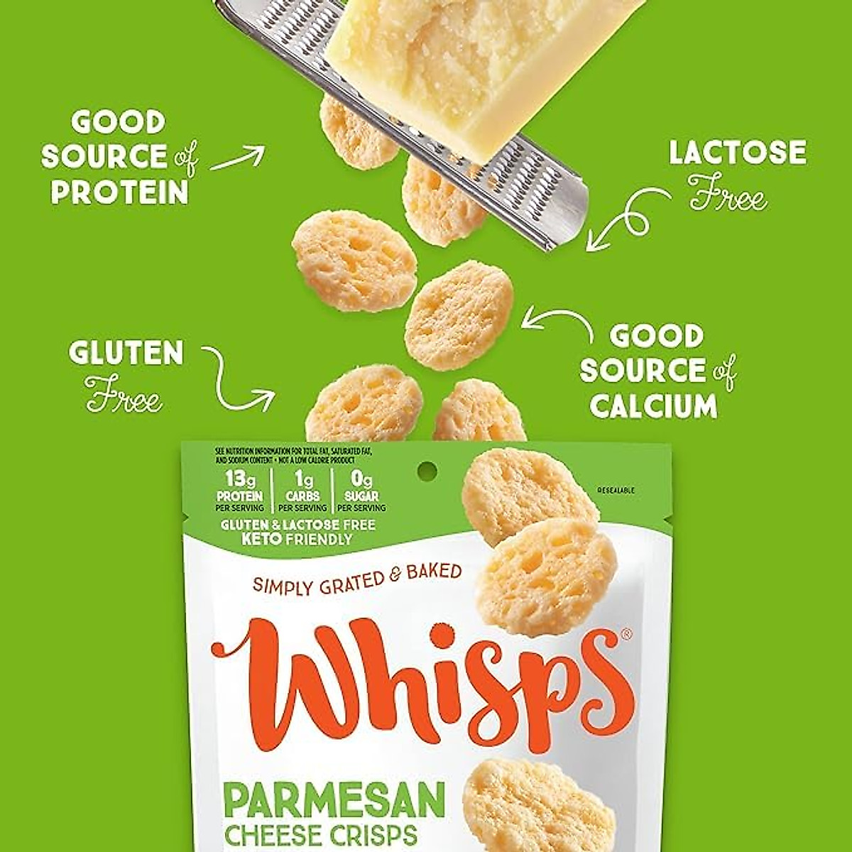 Whisps Cheese Crisps Parmesan Cheese | Protein Chips | Healthy Snacks | Protein Snacks, Gluten Free, High Protein, Low Carb Keto Food (2.12 Oz, 6 Pack)