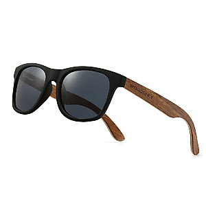 WOODONLY Walnut Wood Polarized Sunglasses - Cool Style Matte Finish Frame with Wooden Temple for Men and Women Perfect Gifts (Walnu + Gray)