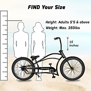 Tracer Siena Stretch Beach Cruiser Bike for Adults,Chopper Style with 1/3/7 Speed, Alloy Fat Rims and Fat Tires. (1 Speed GT, Black)