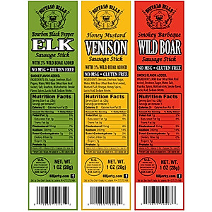 Buffalo Bills Exotic Game Meat Sausage Sticks (mixed 1oz sticks - elk, venison and wild boar)