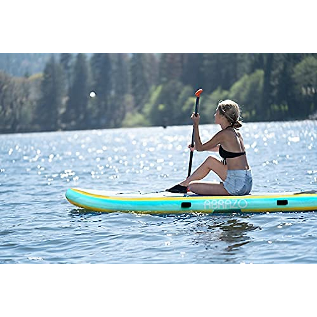 Abrazo Namaste Yoga Inflatable Stand Up Paddle Board for Adults - with Non-Slip Yoga Mat Surface, Includes SUP Accessories: Paddle, Patch Repair Kit, Hand Pump, SUP Leash, and SUP Backpack