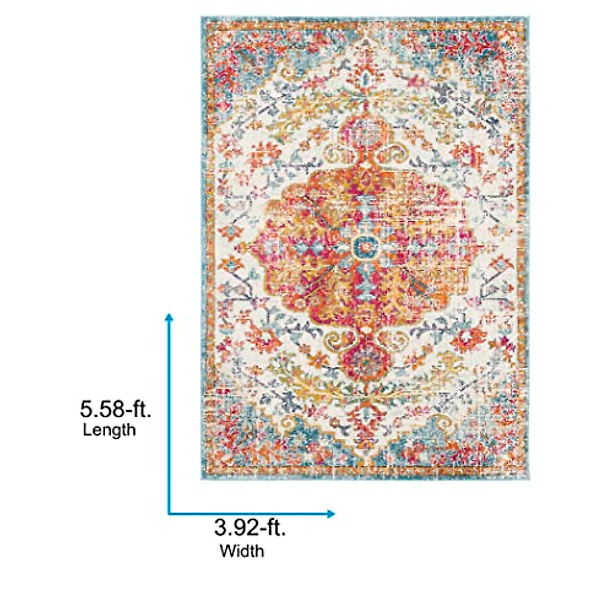 Livabliss Odelia Vintage Bohemian Area Rug,3'11" x 5'7",Orange/Aqua