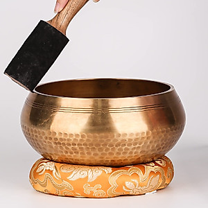 Sound Bowl Meditation Set Handcrafted Tibetan Singing Bowl Heart Chakra Sound Bath Bowls for Zen Music Healing Frequencies Yoga Prayer and Mindfulness Nepal Meditation Mat (17.5cm / 6.89inch)
