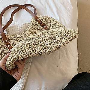 JQWSVE Straw Shoulder Bag for Woman, Large Handwoven Handle Tote bag, Retro Summer Beach Boho Rattan Handbag