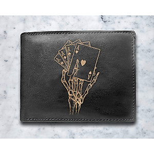 Ten Four Distributions Cowhide Leather Laser Engraved Engraving Slimfold Men Large Capacity Luxury Wallet Purse Minimal Sleek & Slim Black Card Holder Organizer 14 Pocket