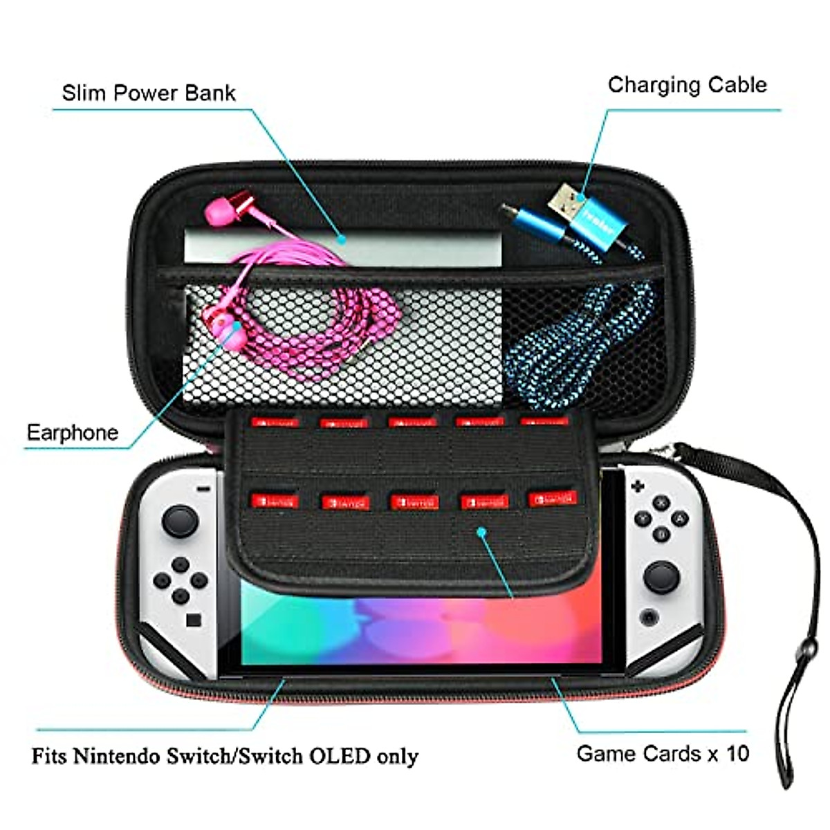 Personalized Pink Carry Case Made For Nintendo Switch/Switch OLED Console Custom Name Games with 10 Games Cartridges Protective Travel Case for Gamers Kids Gift for Girls Women NC2