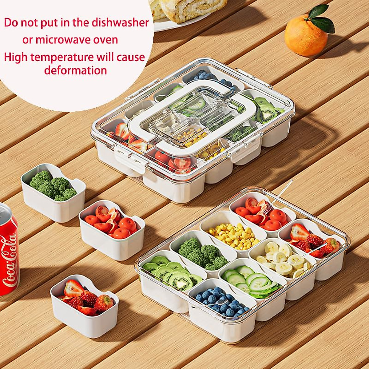 Snackle Portable Charcuterie Container, Upgraded Divided Serving Tray With Lid and Handle, Disposable Fork and Spoon Storage Box for Party, Travel, Kitchen Seasoning Organizer