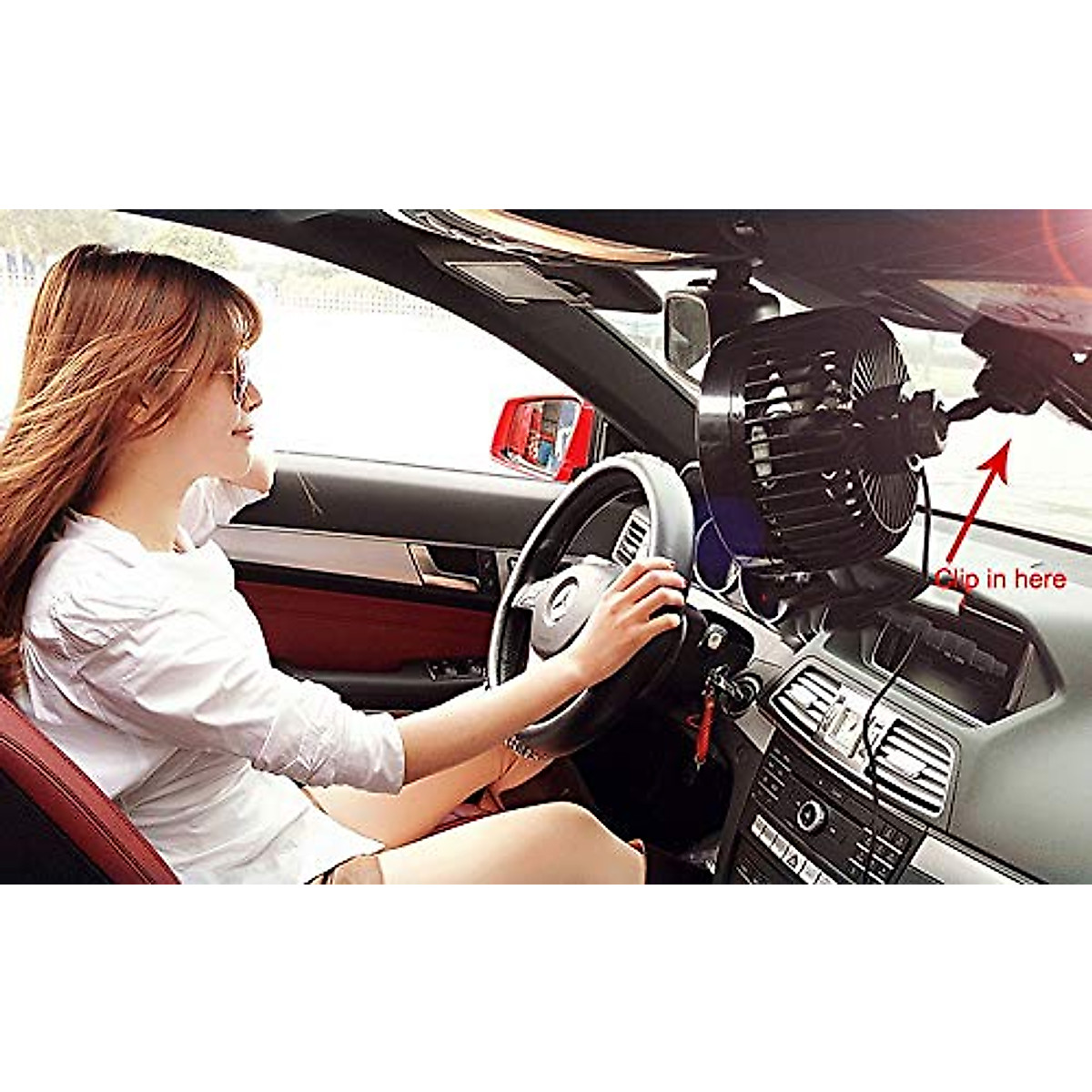 Alagoo Car Fan 6'' 12V Fan Cool Gadgets Clip Fan for Front Rear Seat Passenger Portable Car Seat Fan Electric Car Fans Quiet Car Air Conditioner with Cigarette Lighter Plug for Car/Vehicle SUV, RV