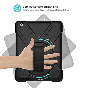 ProCase Rugged Heavy Duty Case for iPad 2 3 4(Old Model), Shockproof 360 Degree Rotatable Kickstand Protective Cover Case for iPad 2nd/iPad 3rd/iPad 4th -Black