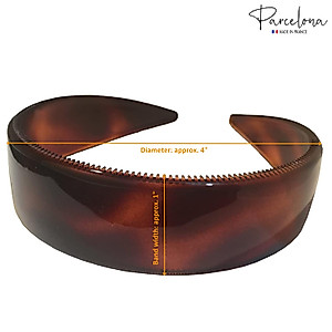 Parcelona French (Set of 2) Wide 1 Inch Tortoise Shell Brown and Black Hair Headbands with Inner Teeth Nibs