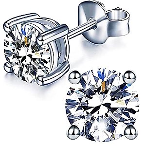 YODEWA Moissanite Stud Earrings for Women 925 Sterling Silver Hypoallergenic Flat Back 1 Pair DEF Color Lab Created Brilliant Round Moissanite Diamond Earrings (Silver 1CT)