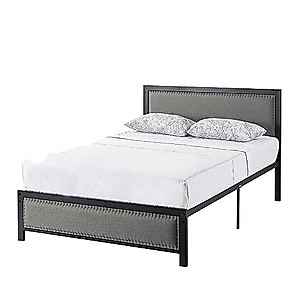 VECELO Full Size Bed Frame with Linen Fabric Headboard and Footboard, Heavy-Duty Platform with Strong Steel Slats, No Box Spring Needed, Easy Assembly, Grey