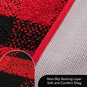 Dephora Kitchen Rugs and Mats Non Skid Washable Set of 2 Anti Fatigue Buffalo Plaid Check Water Absorb Microfiber Runner Rug for Kitchen Floor Front of Sink, Bathroom,17"x48"+17"x24", Black and White