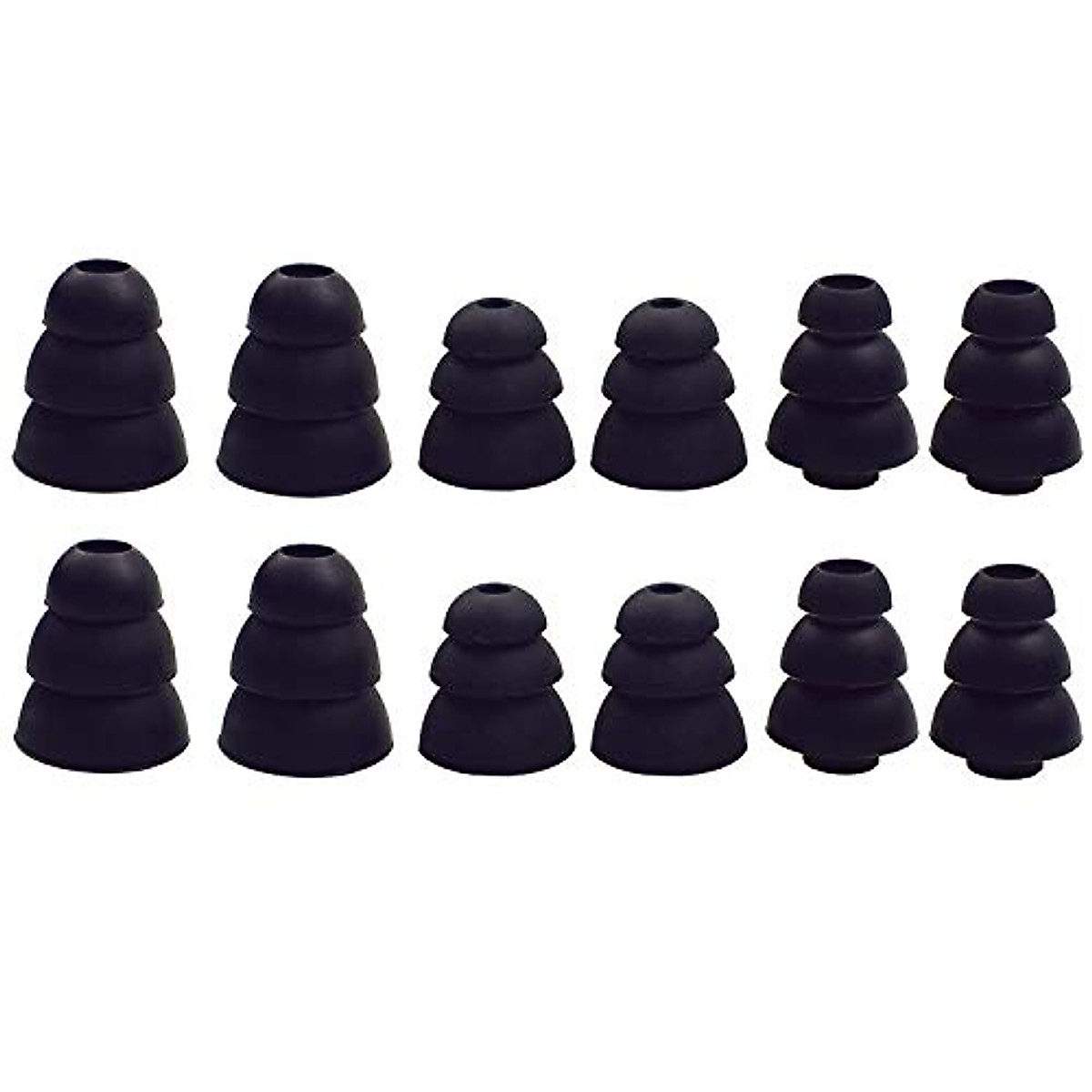 Motanar Triple Flange Ear Tip, 6 Pairs S/M/L Size Triple Three Flange Noise Isolate Silicone Cushion Ear Bud Tips with 4mm Connector Hole, Fit for Most in Ear Earphone (Black (SML))