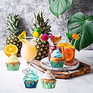 600 Count Tropical Hawaiian Themed Cupcake Liners Palm Leaf Cupcake Baking Cups Tiki Luau Parties Muffin Wrappers Hawaiian Paper Wraps Muffin Case Trays for Hawaiian Luau Summer Party Decor