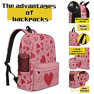 Vyacrtax Heart Backpack Large Capacity Teen Bookbag for Girls Hand-painted Style Laptop Backpack Casual Cute Travel Bag Daily Knapsack for Women